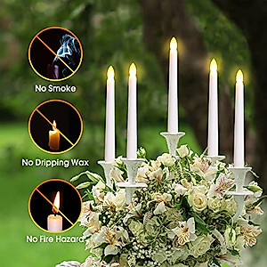 7.9 Inch Christmas Window Candles with Timer and Remote, Flameless Taper Candles Battery Operated, LED Floating Flickering Candles with Removable Candlesticks and Suction Cups for Home Decor(White)