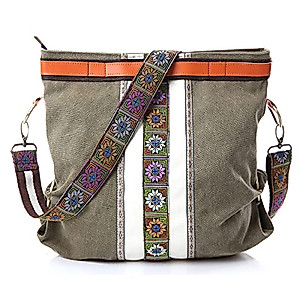 Women Canvas Crossbody Bag Shoulder Bag, Vintage Heavy-duty Tote Handbag (Grass Green)