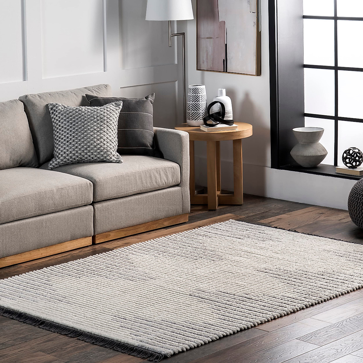 nuLOOM Morgan Contemporary Shag Fringe Area Rug, 5x8, Light Grey