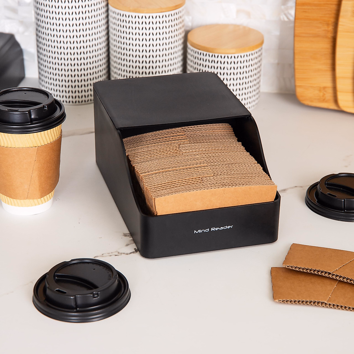 Mind Reader Coffee Sleeve Storage Dispenser Organizer, Black 6 X 9.57 X 3.78