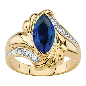 PalmBeach Jewelry Yellow Gold-Plated Marquise Cut Cubic Zirconia or Sapphire Bypass Swirl Ring Size 9