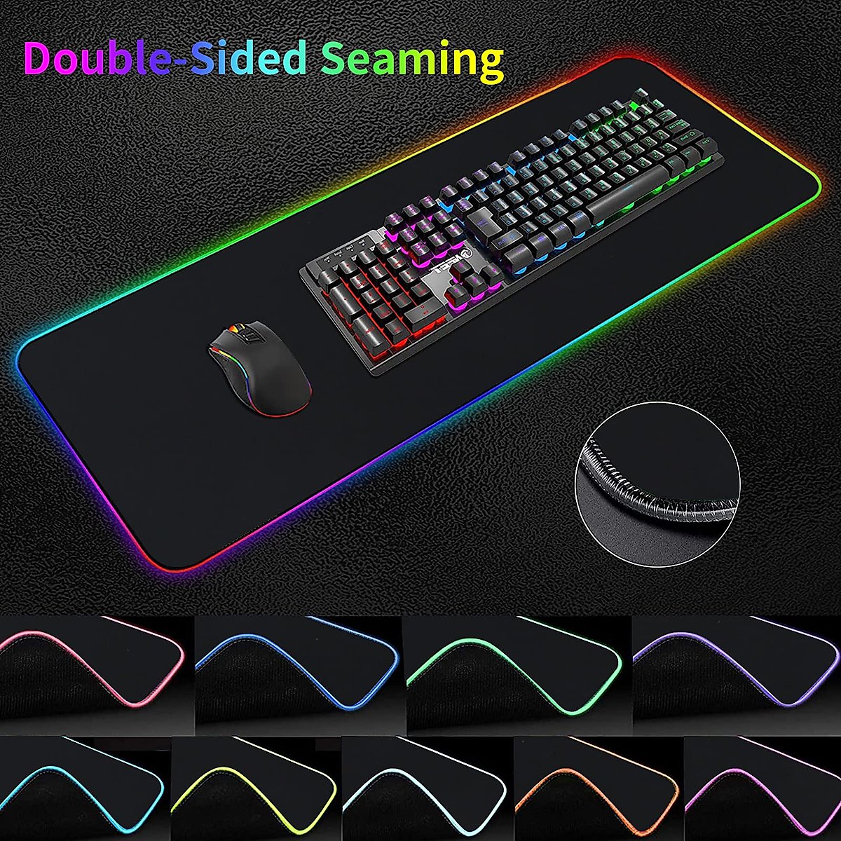 SIMEEGO RGB Gaming Mouse Pad, Led Mouse Pad with 14 Lighting Mods Large Sized Soft mousepad, Waterproof, Low Friction Hard Surface Keyboard Mouse Mat for Gaming and Work -31.5×11.8 (Honeycomb Hexagon)