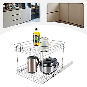 Vintoro Cabinet Organizer,Kitchen Helper,Pull Out Cabinet Organizer,Sink Organizer and Storage,2-Tier Cabinet Pull Out Shelves,for Bathroom,Laundry Room,Kitchen,Pantry(Silver,21.5 * 16.5 * 15in)