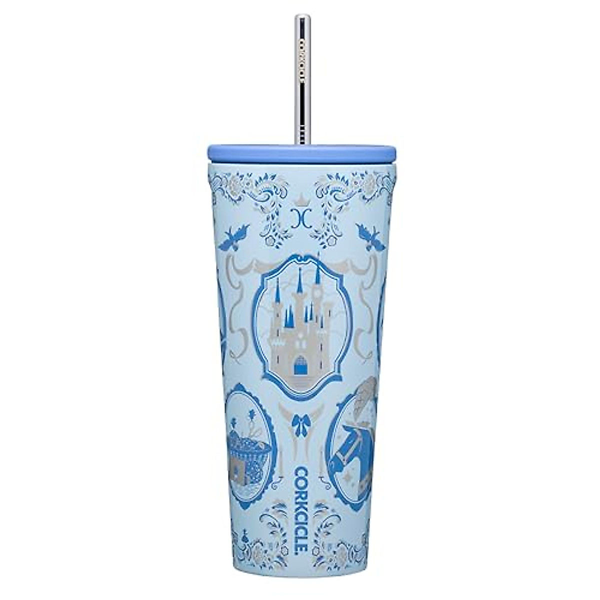 Corkcicle x Disney Princess Cinderella Cold Cup Insulated Tumbler with Lid and Straw, 24 oz – Reusable Water Bottle Keeps Beverages Cold 12hrs, Hot 5hrs – Cupholder Friendly, Lid for Flexible Sipping