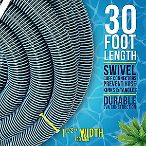 U.S. Pool Supply 1-1/2" x 30 Foot Professional Heavy Duty Spiral Wound Swimming Pool Vacuum Hose with Kink-Free Swivel Cuff, Flexible - Connect to Vacuum Heads, Skimmer, Filter Pump Inlet, Accessories