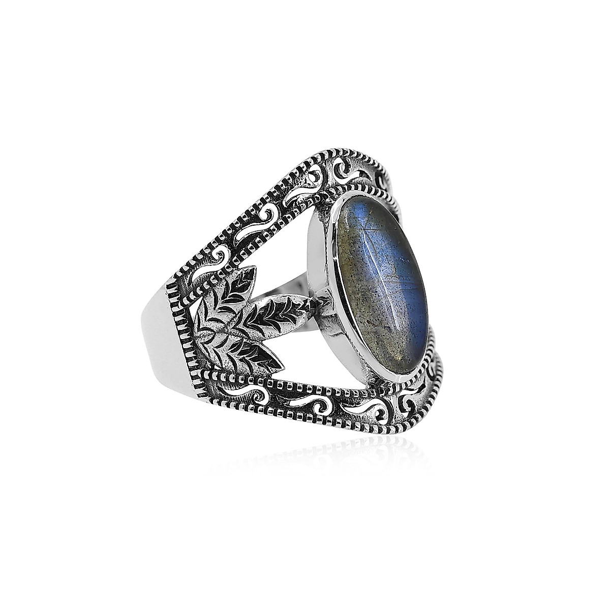 Silver Eternity 6x12 mm Labradorite Designer Ring Gemstone Jewelry (7)