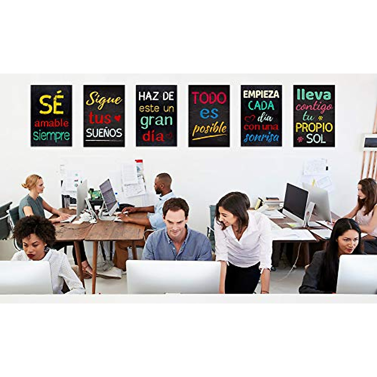 FaCraft Spanish Classroom Decorations,6pcs Spanish Motivational Posters,12"x 18" Inspirational Positive Quotes Wall Art Poster for Spanish Classroom School,Home,Office,Library Decor