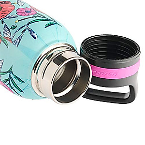 Christian Art Gifts Stainless Steel Double Wall Vacuum Insulated Water Bottle for Women: His Grace is Sufficient - 2 Corinthians 12:9 Inspirational Verse w/Carry Handle Lid, Teal Multi Floral, 24 oz.