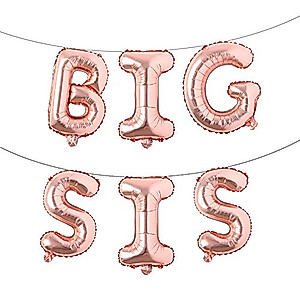 16" Multicolor Big SIS Balloons Banner Foil Letters Mylar Balloons for Baby Showers Birthday Party Decoration (Big SIS Rose Gold)