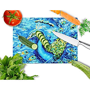 Caroline's Treasures MW1166LCB Peacock Straight Up in Blue Glass Cutting Board Large Decorative Tempered Glass Kitchen Cutting and Serving Board Large Size Chopping Board