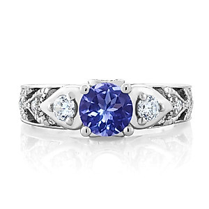Gem Stone King 925 Sterling Silver Blue Tanzanite Engagement Ring For Women (2.16 Cttw, Round Cut 6MM, Gemstone Birthstone, Available In Size 5, 6, 7, 8, 9)