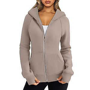 Trendy Queen Womens Zip Up Hoodies Fleece Jackets Oversized Sweatshirts Fall Fashion Outfits Sweaters Winter Clothes Khaki S