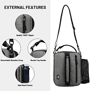 MIER Expandable Lunch Bag Insulated Lunch Box for Men to Work Travel Portable Lunchbox Bags with Shoulder Strap and Water Bottle Holder, Grey