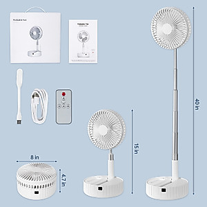 AIDENOEY Portable Telescopic Foldable Desk Fan,10000mAh Foldable Pedestal Floor Fan with 4 speed remote control electric collapsible Standing fan,usb charging,for office home outdoor camping