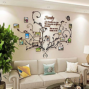 DecorSmart Antlers Family Tree Wall Decor for Living Room, 3D Removable Picture Frame Collage DIY Acrylic Stickers with Deer Head and Quote Family Like Branches on a Tree