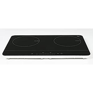 K&H 2 Burner Double Dual 24 Inch Induction ULTRA SLIM Electric Stove Top Ceramic Cooktop White 120V 1800W IN-DD18-120S