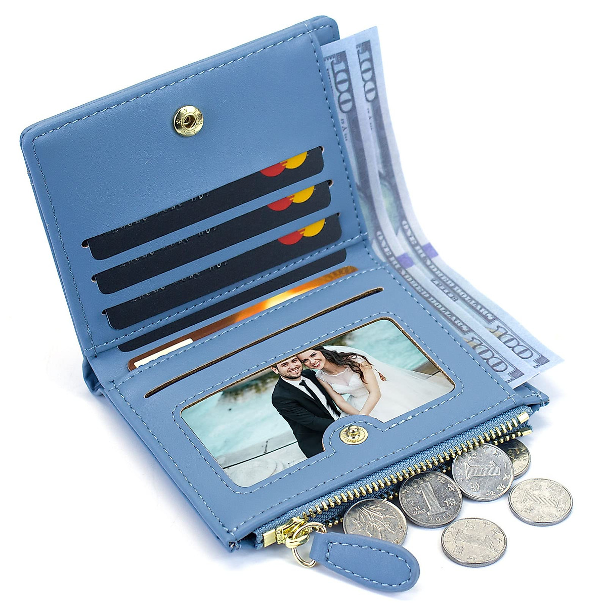 SUMGOGO Wallets for Women Small Coin Purse Card Holder Pocket Wallet Crocodile Leather Mini Slim Bifold Wallets (Blue)