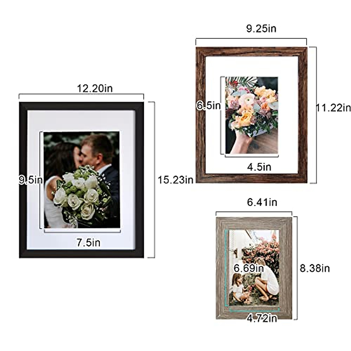 SESEAT Picture Frames Collage, Gallery Wall Frame Set with 11x14 8x10 5x7 Frames in 3 Different Finishes, Set of 7