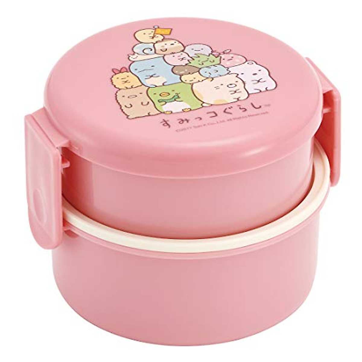Skater Sumikkogurashi 2 Tier Round Bento Lunch Box with Folk (17oz) - Authentic Japanese Design - Microwave Safe - Pink