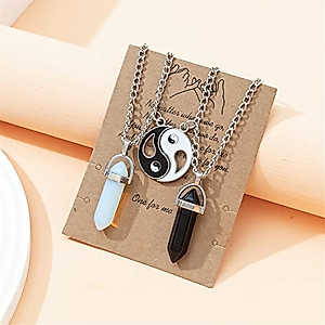 2Pcs Hexagonal Crystal Bead Tai Chi Pendant Necklace Set for Women Girl Men BoyTeen Engraved Best Friends Forever Gemstone Puzzle Feng Shui Yin Yang Necklace Friendship Jewelry Gift-C tai chi
