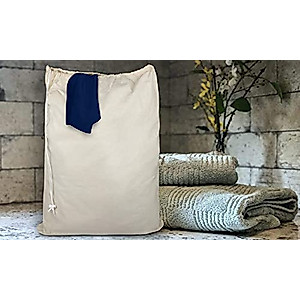 Laundry Bag Large 24 X 36 inch Heavy duty 100% Cotton Canvas natural color fabric Draw Strings Organizer travel camp home college Dorm Dirty cloth plain Big Santa Sacks storage (Pack of 2)