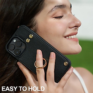 LAMEEKU for iPhone 12 Pro Max Wallet Case, Case with Card Holder Leather Cover 360°Rotation Ring Kickstand Protective Bumper Designed for Women Men for iPhone 12 Pro Max 6.7'' Black