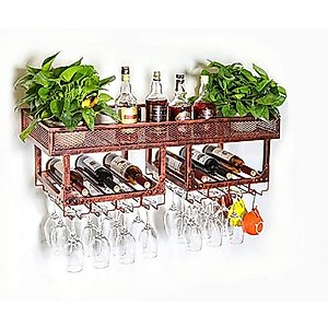 Wine Cabinets European Hanging Wine Rack Metal Iron Storage Rack Bar Home Ceiling Wall-Mounted Wine Champagne Glass Wine Glass Goblet Rack Wine Bottle Rack Multi-Size Storage (Color : A, SizHeavy