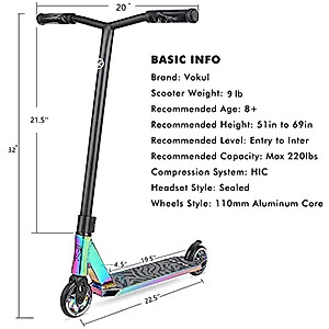 VOKUL K1 Pro Scooters Stunt Scooter Trick Scooter for Boys Intermediate and Beginner Freestyle Scooter for Kids 8 Years and UP,Teens and Adults -Quality Kick Pro Scooter for Boys and Girls (Neo)