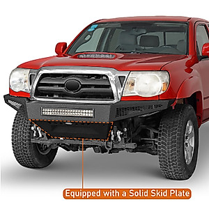 Hooke Road Tacoma Front Bumper & Rear Bumper w/Tire Carrier Combo Compatible with Toyota Tacoma 2005-2011 2nd Gen Pickup Truck (Textured Black Steel)