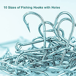 300PCS Small High-Carbon Steel Barbed Fishing Hooks with Holes, 10 Specifications of Fishing Hooks, Portable Boxed Hooks, Powerful Hooks That Can Adapt to Various Fishing Environments