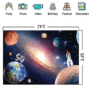YMWQLAL Outer Space Backdrop for Baby Kids Astronaut Themed Birthday Party Decorations Supplies Universe Galaxy Stars Photography Background for Children Birthday Banner Photo Booth (7x5 FT)
