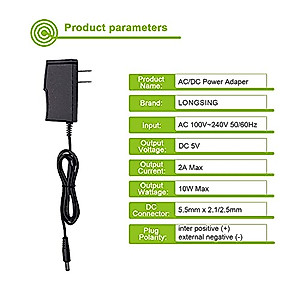 5V 2A Power Supply Adapter, 5V 2A AC DC Adapter, AC 100-240V to DC 5V, 5.5X 2.5mm DC Plug, Input 110V-240V, Output 5V 2A 10W, with DC Female Connector for Camera Route Hub CCTV, etc