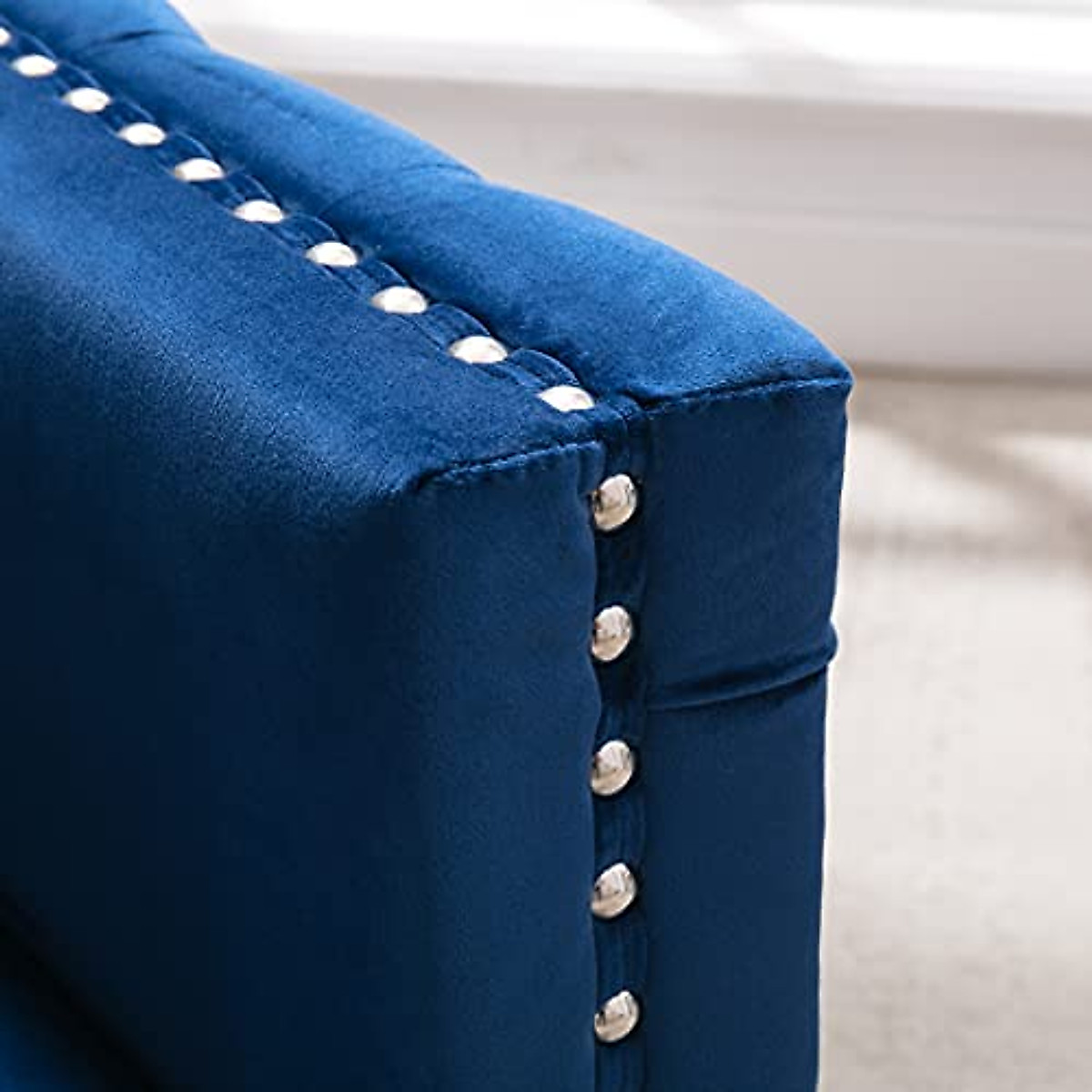 Harper & Bright Designs Modern Velvet Armchair, Tufted Button Accent Chair Club Chair with Steel Legs for Living Room Bedroom, Navy