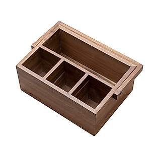 Qualerica Acacia Silverware Caddy with Handle, Rustic Utensil Holder with Handle for Farmhouse Kitchen Decor, Mulip-pose Organizer for Kitchen, Bathroom, Office, Bedroom (Four Compartments)