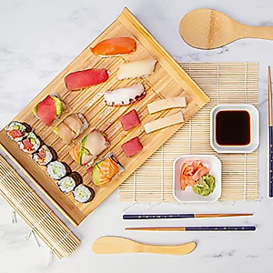 Noble Nest Sushi Making Kit for Beginners | Sushi Maker Kitchen Accessories Set Included Bamboo Sushi Rolling Mat, Chopsticks, Dipping Plates, Ladle, Serving Tray, Sushi Knife & Roller