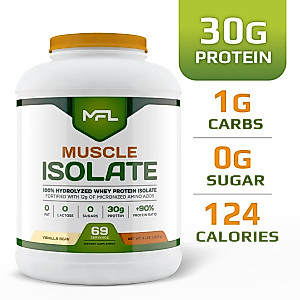 MUSCLE FOOD LABS MFL 100% Isolate Protein l 30g of Protein l 12g Amino Acids l Keto Friendly l Low Carbs l 5 lbs. (Vanilla Bean)