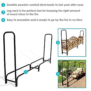 Sunnydaze 8-Foot Firewood Log Rack - Indoor/Outdoor Black Powder-Coated Steel Storage Accessory