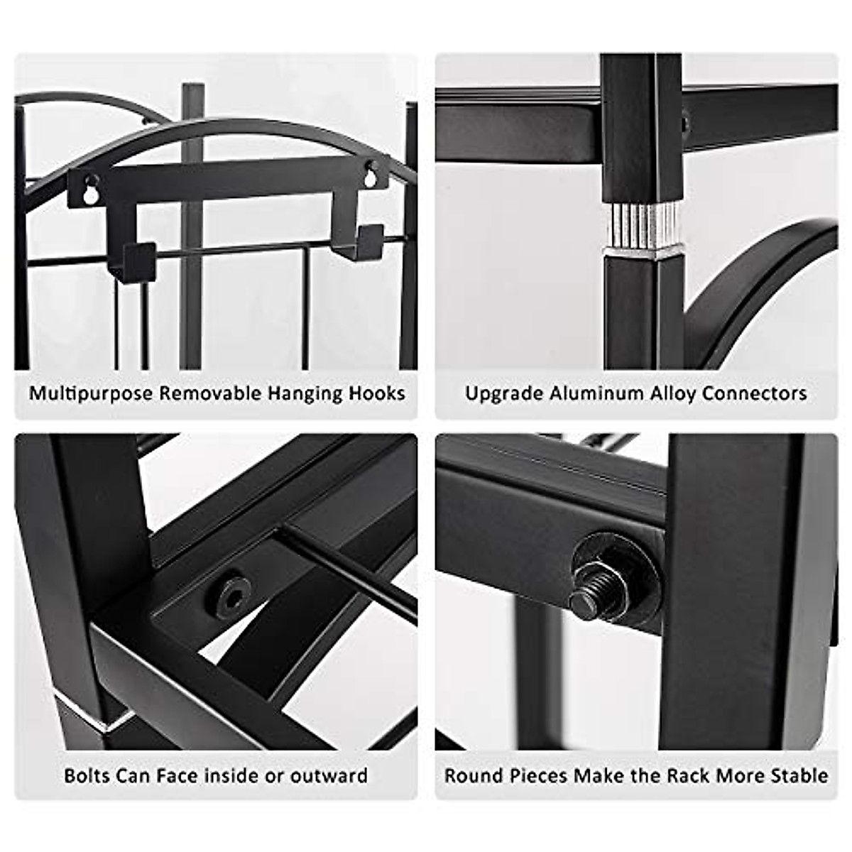 TQVAI 3 Tier Indoor Firewood Rack Outdoor Log Storage with Fire Tools Hanging Hooks and Waxed Canvas Fire Wood Carrier Bag Stacking Fireside Lumber Holder, Black