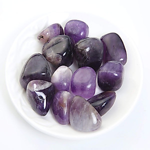 Bingcute Brazilian Tumbled Polished Natural Amethyst Stones 1/2 Ib for Wicca, Reiki, and Energy Crystal Healing (Amethyst)