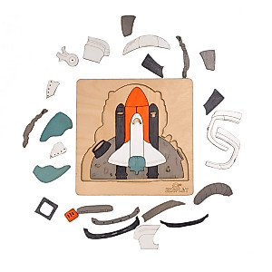 Astronaut and A Rocket | Man ON The Moon Puzzle for Kids | Multilayered 39 Piece Wooden Jigsaw Puzzle | Learning Educational Toys Gifts for Boys Girls 3 Years and Above.