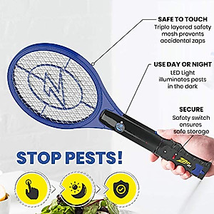 Zap It Bug Zapper Rechargeable Bug Zapper Racket, Electric Fly Swatter, Mosquito Zapper, 4,000 Volt, USB Charging Cable, 2 Pack (Large, Blue)