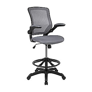 Flash Furniture Kale Mid-Back Dark Gray Mesh Ergonomic Drafting Chair with Adjustable Foot Ring and Flip-Up Arms
