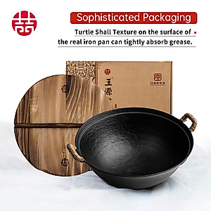 WANGYUANJI Handmade Cast Iron Wok 11.8",Small Round Bottom Wok for 1 Person with Dual Handle,Suitable for Gas Stoves,Uncoated Chinese Traditional wok with Round-bottom Woks