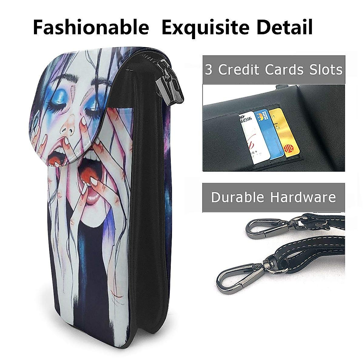 Women Men Girls Boys Goth Gotik Gothic Melancholy Women Girl Art Small Crossbody Purse Cell Phone Pouch Mini Tote Shoulder Bag For Travel Work Shopping Walking Dating Outdoor