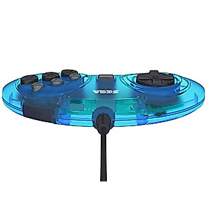 Retro-Bit Official Sega Genesis USB Controller 6-Button Arcade Pad for Sega Genesis Mini, PS3, PC, Mac, Steam, Switch - USB Port - (Clear Blue)