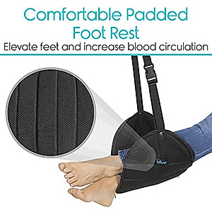 Vive Airplane Foot Rest (Plus Sleep Mask) - Elevated Leg Hammock for Airlines, Travel and Home - Adjustable Foot Sling for Under Office Desk, Flights and Train - Portable Cushion with Carrying Case