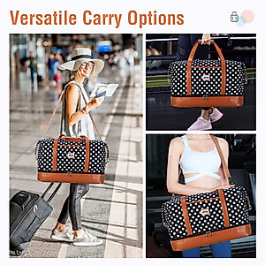 Lekebobor Polka Dot Overnight Bag for Women Weekender Bag with Shoes Bags Shoes Compartment Toiletry Bag,Travel Duffle Bag for Women Large Holdall Travel Weekend Bag 35L White Dots