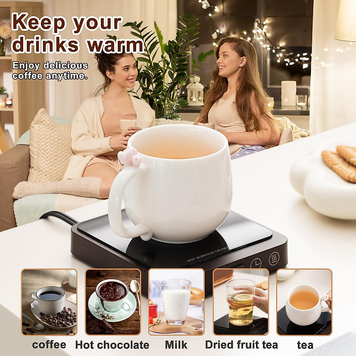 Coffee Mug Warmer Coffee Warmer for Desk Auto Shut Off with 5 Temperature Control 6 Time Adjustable, Mug Cup Heater for Office Home Warming Candle Warmer Coaster Heating Coffee Milk Tea Chocolate-Wood