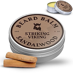 Striking Viking Beard Balm for Men - Leave-in Beard Conditioner & Styling Butter with Natural Argan & Jojoba Oils - Strengthens & Softens - Sandalwood, 2 Ounce (Pack of 1)