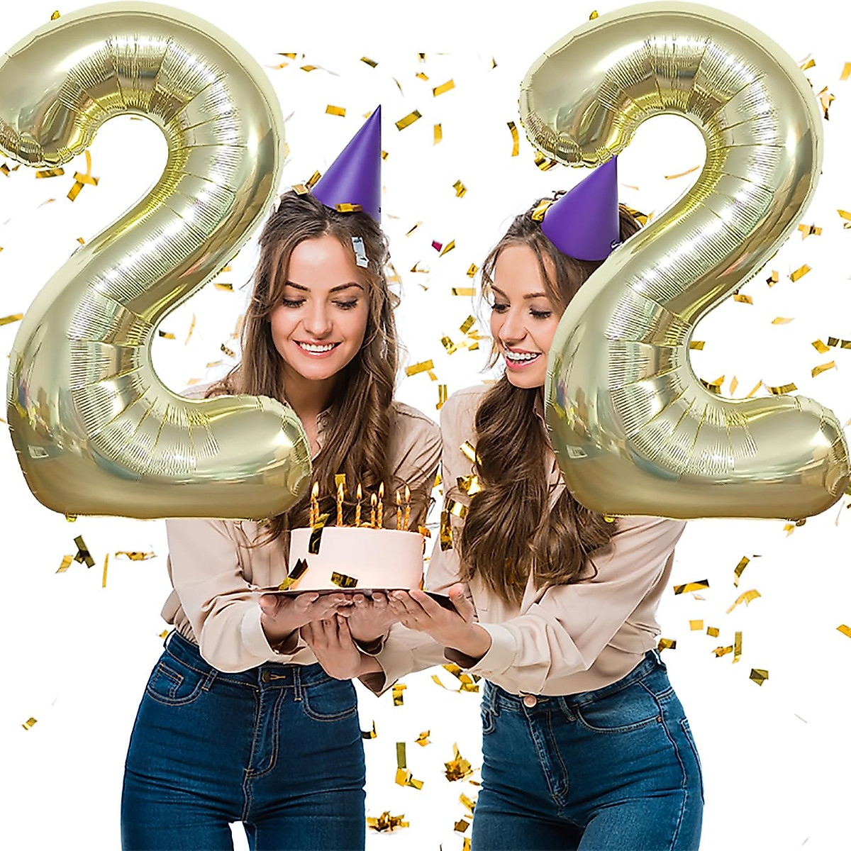 YFHVJTKO 40 Inch Number 22 Foil Balloons 22 Celebration Decorations for Happy 22th Birthday Party Wedding Bridal Shower Engagement Photo Shoot Anniversary Decoration, Number 22 Champagne Gold Balloon